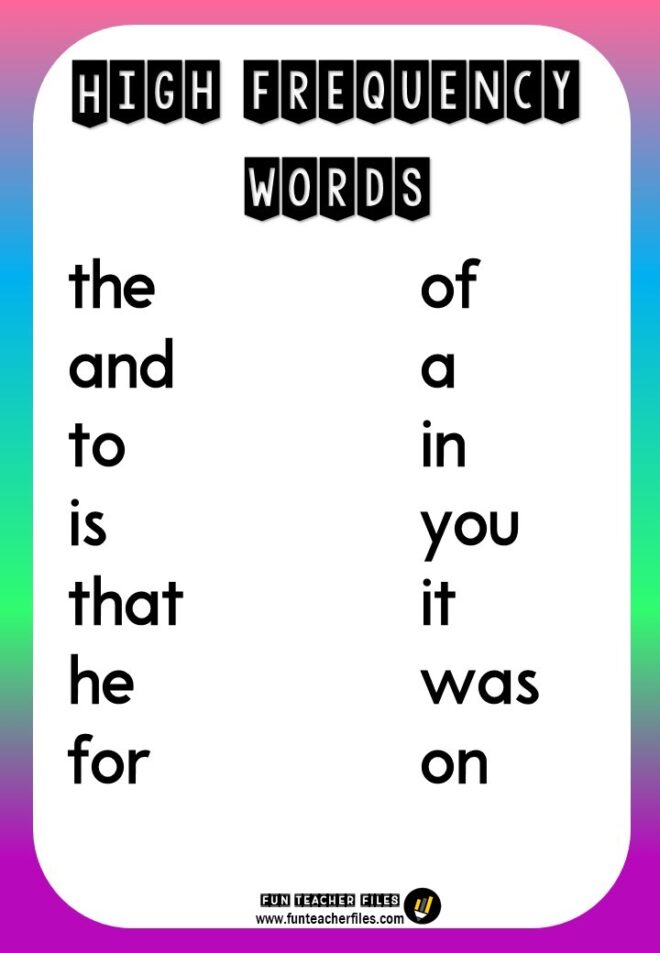 High Frequency Word Lists - Fun Teacher Files