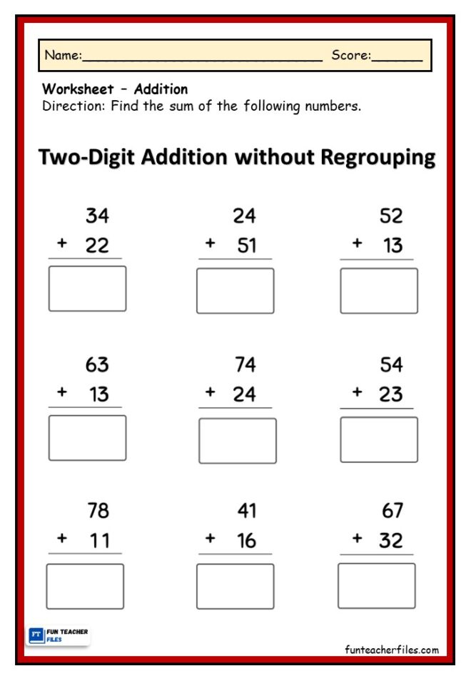 Addition Without Regrouping Worksheet Fun Teacher Files