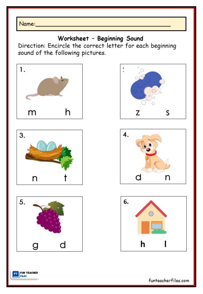 Beginning Sound Worksheets - Fun Teacher Files