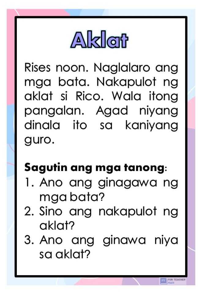 Filipino Reading Passages with Comprehension Questions Set 1 - Fun ...
