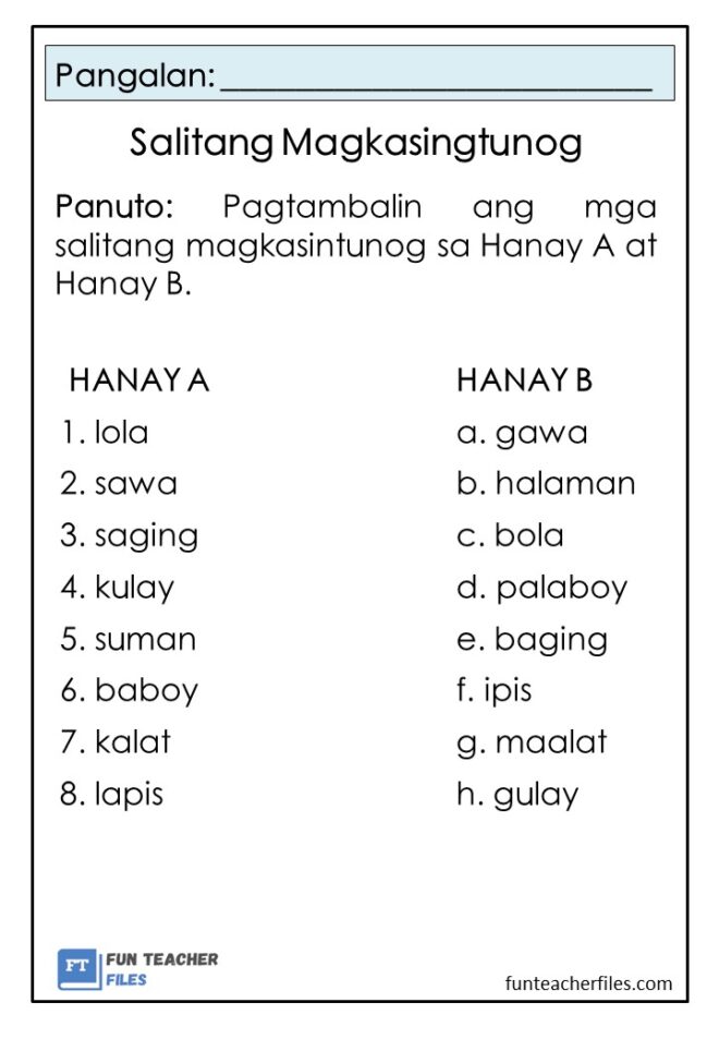 Salitang Magkasingtunog Worksheets Set 1 - Fun Teacher Files