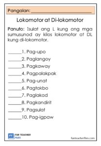 Lokomotor at Di-lokomotor Worksheet - Fun Teacher Files