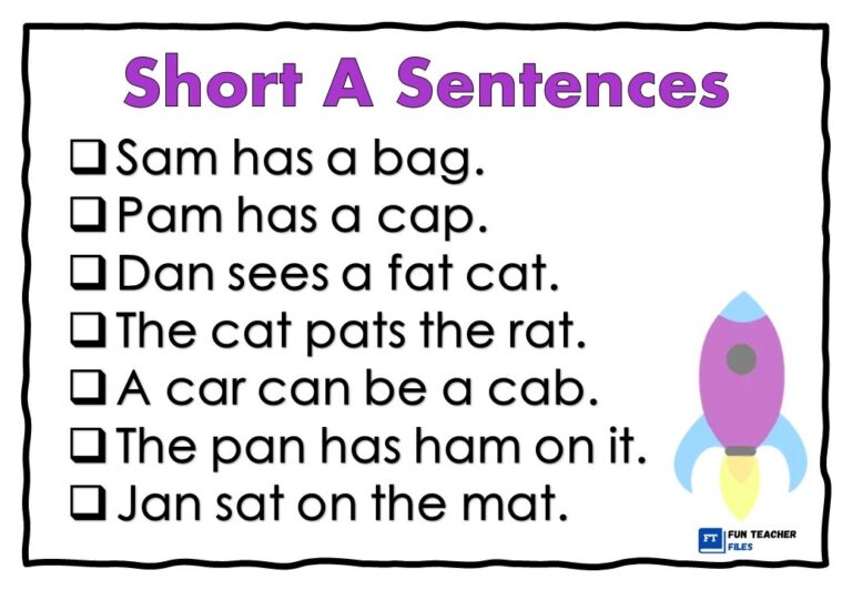 Short Vowel Sounds in Sentences for Reading Practice - Fun Teacher Files