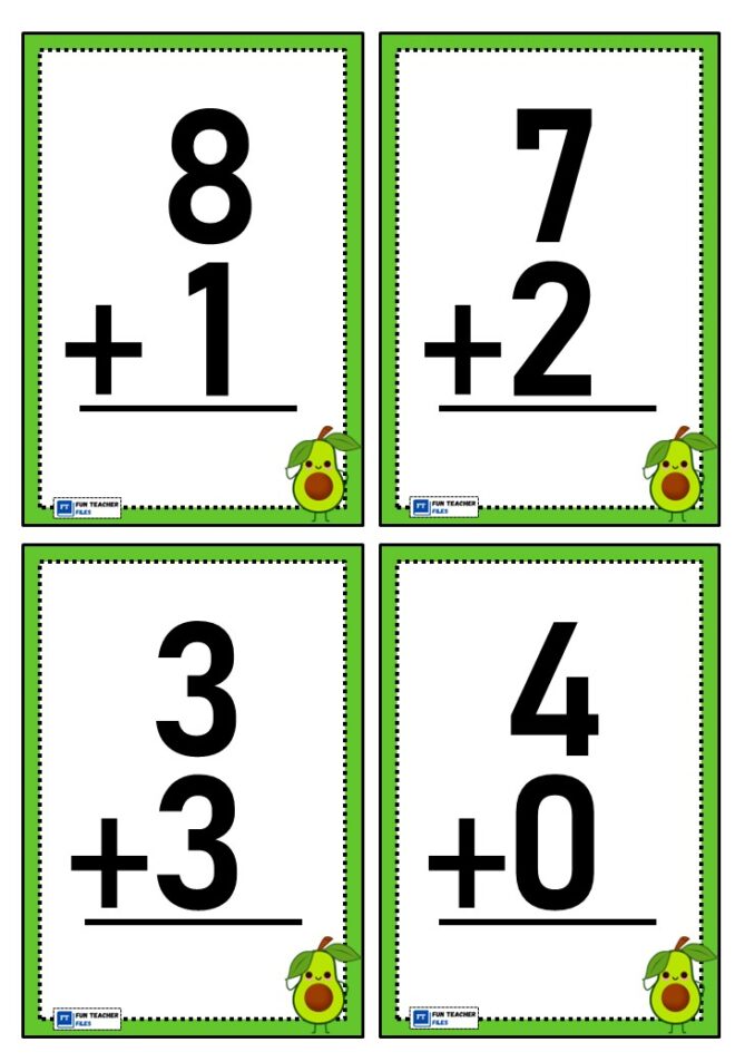 Addition Flashcards with Sums 10 or Less - Fun Teacher Files