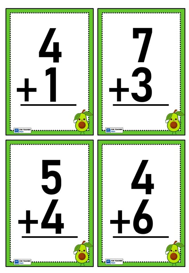 Addition Flashcards with Sums 10 or Less - Fun Teacher Files