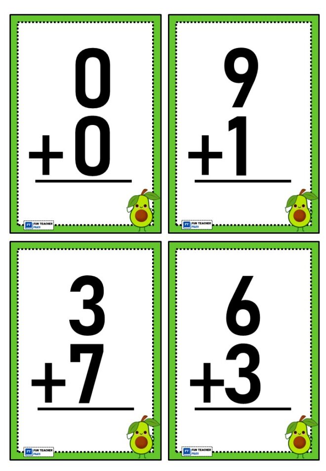 Addition Flashcards with Sums 10 or Less - Fun Teacher Files