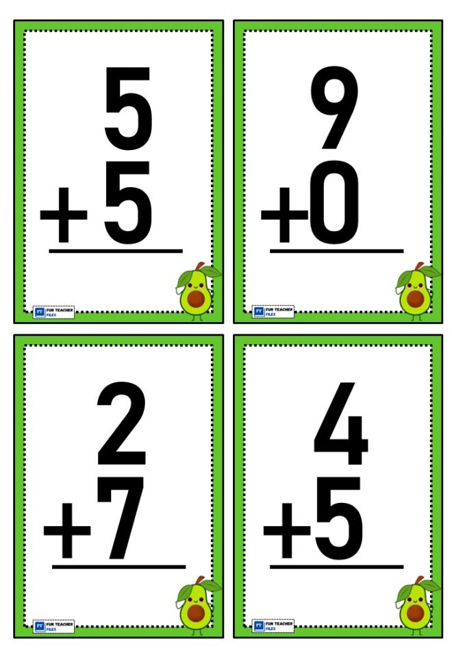 Addition Flashcards with Sums 10 or Less - Fun Teacher Files
