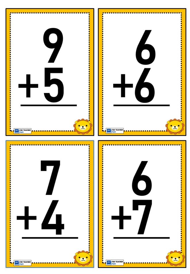 Addition Flashcards with Sum more than 10 - Fun Teacher Files