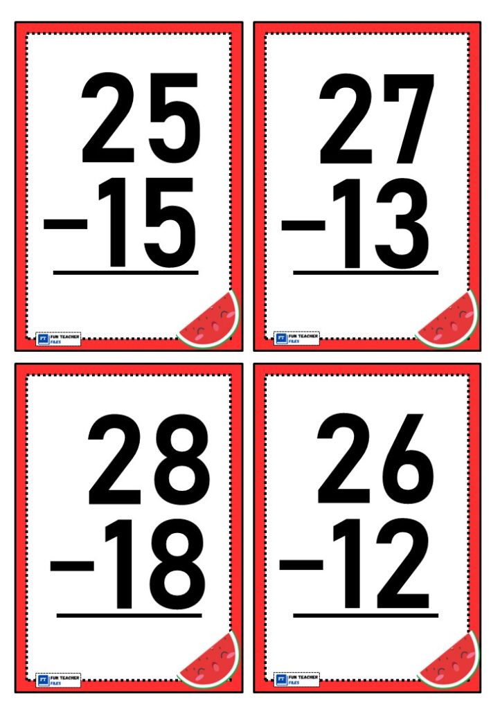 Two Digit Subtraction Without Regrouping Flashcards Fun Teacher Files Two Digit Subtraction Without Regrouping Flashcards Fun Teacher Files