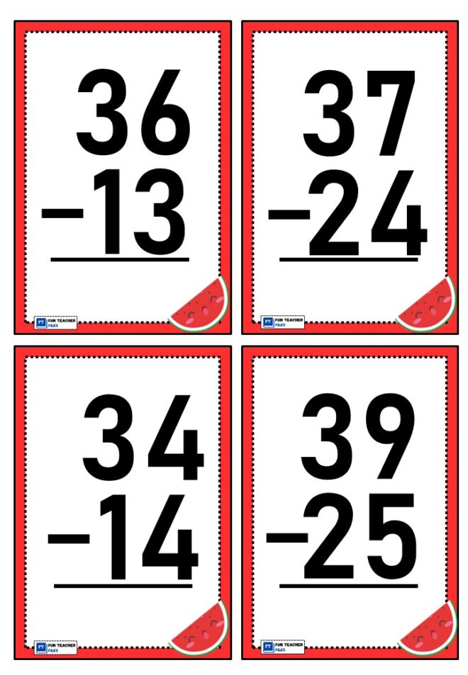 Two-Digit Subtraction without Regrouping Flashcards - Fun Teacher Files