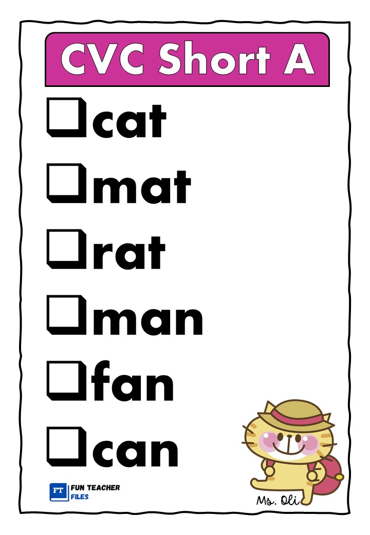 CVC Short A Word List - Fun Teacher Files