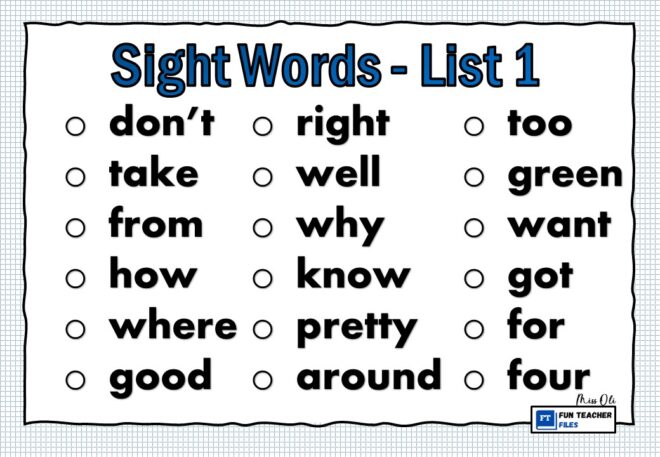 Sight Words List 1 to 6 - Fun Teacher Files
