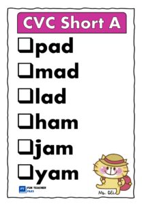 CVC Short A Word List - Fun Teacher Files