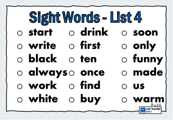 Sight Words List 1 to 6 - Fun Teacher Files