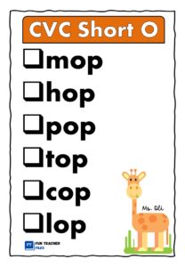 CVC Short O Word List - Fun Teacher Files