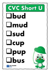 CVC Short U Word List - Fun Teacher Files