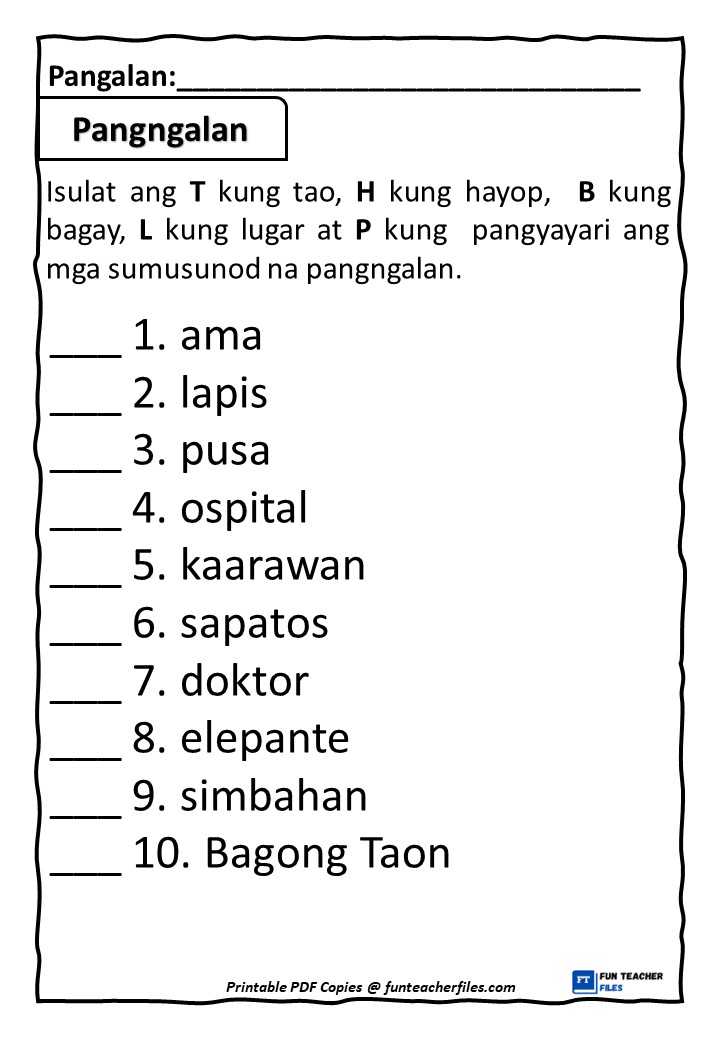 Pangngalan Worksheets Set 1 Fun Teacher Files
