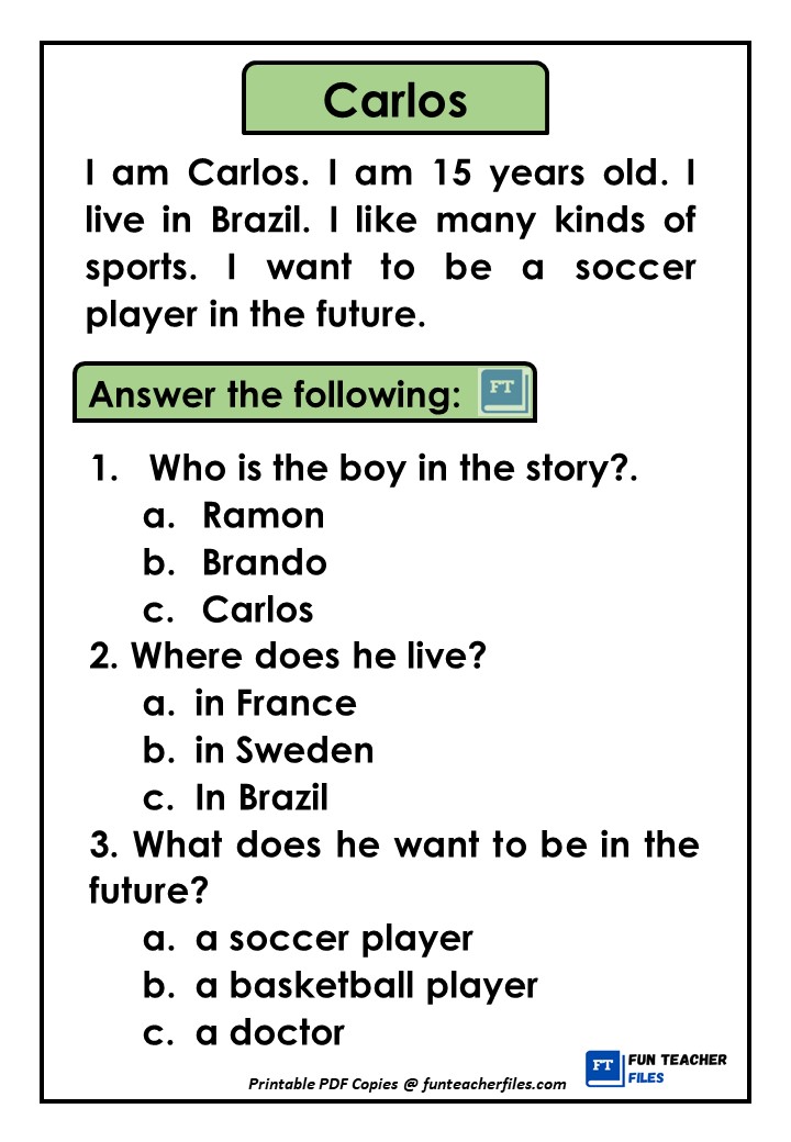 English Reading Passages with Comprehension Questions Set 2 - Fun ...