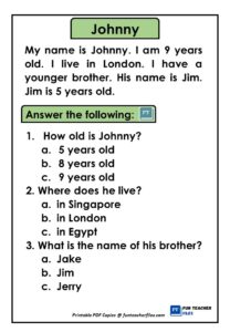 English Reading Passages with Comprehension Questions Set 2 - Fun ...