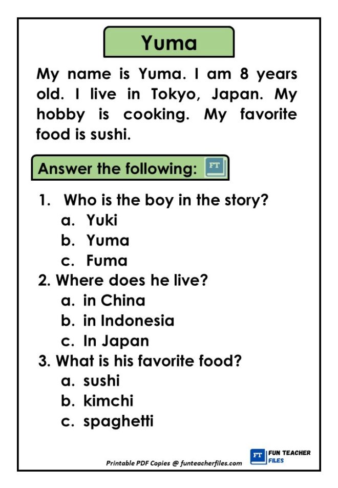 English Reading Passages with Comprehension Questions Set 2 - Fun ...