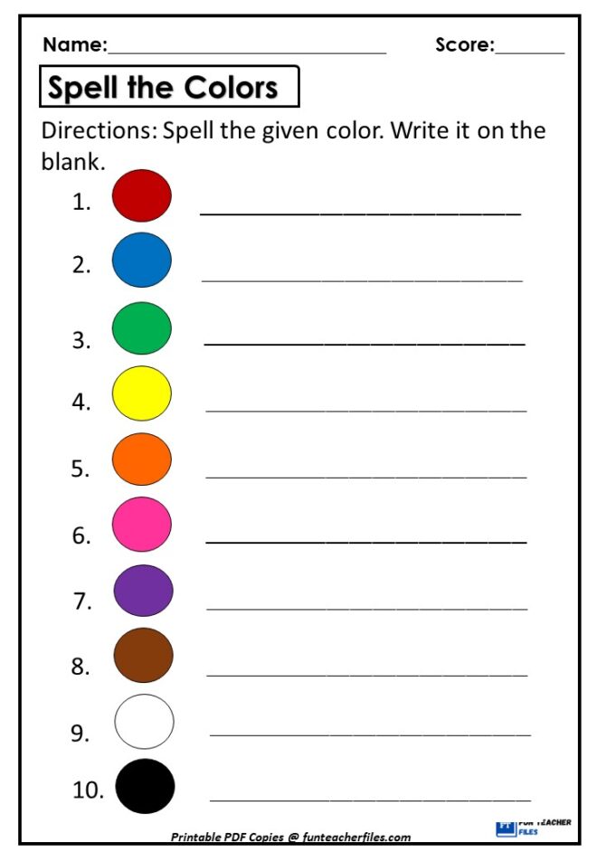Spelling Worksheet - Colors - Fun Teacher Files