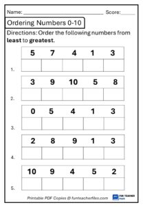 Ordering Numbers 0-10 Least to Greatest - Fun Teacher Files