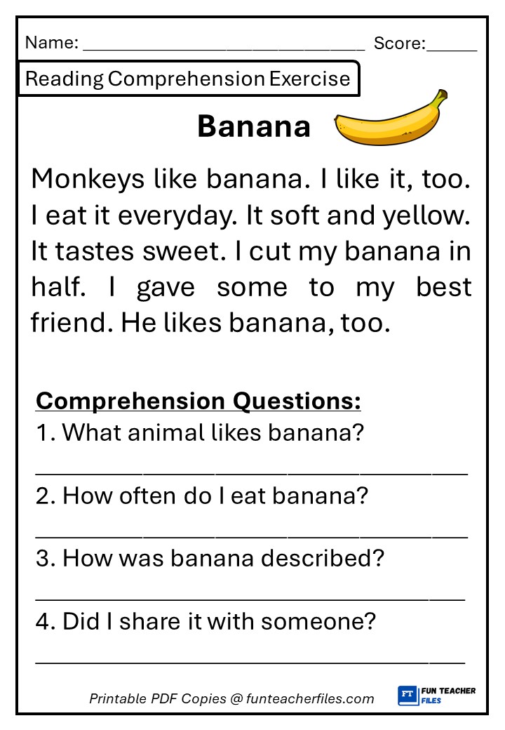 Reading Comprehension Exercises Set 1 - Fruits - Fun Teacher Files