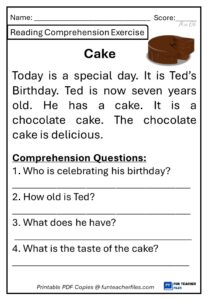 Reading Comprehension Exercise Set 2 – Food - Fun Teacher Files