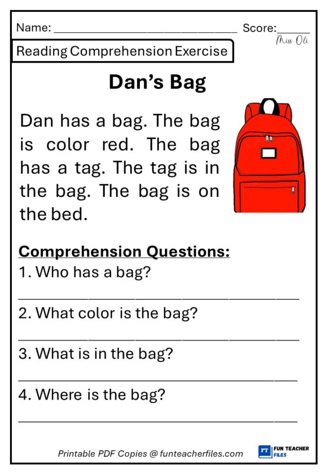Reading Comprehension Exercises Set 3 – CVC - Fun Teacher Files