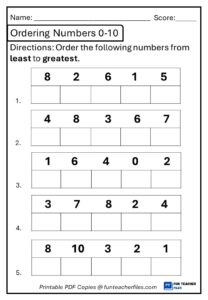 Ordering Numbers 0-10 Least to Greatest - Fun Teacher Files