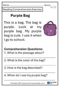 Reading Comprehension Exercise Set 4 – Colors - Fun Teacher Files