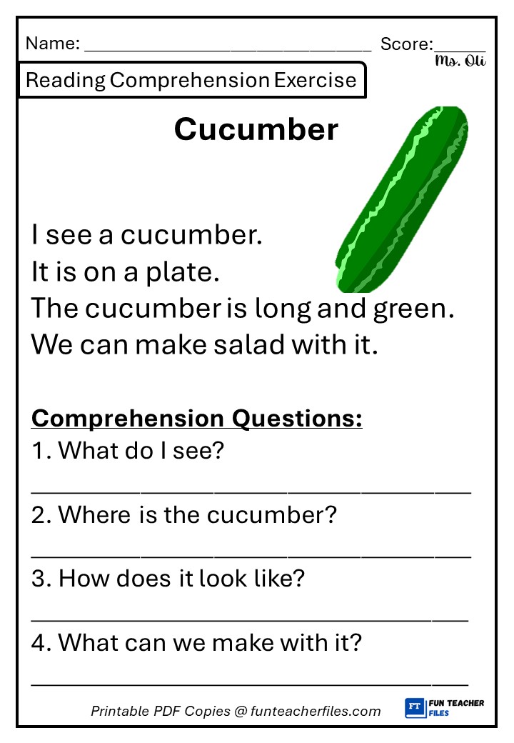 Reading Comprehension Exercises Set 6 - Fun Teacher Files