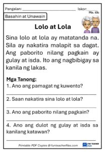 Filipino Reading Materials with Comprehension Questions Set 6 - Fun ...