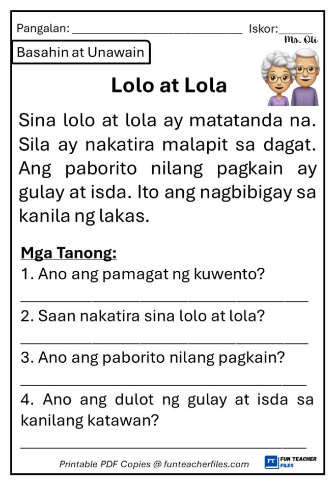Filipino Reading Materials with Comprehension Questions Set 6 - Fun ...