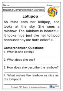 Reading Comprehension Exercise Set 2 – Food - Fun Teacher Files