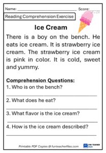 Reading Comprehension Exercises Set 2 – Food - Fun Teacher Files
