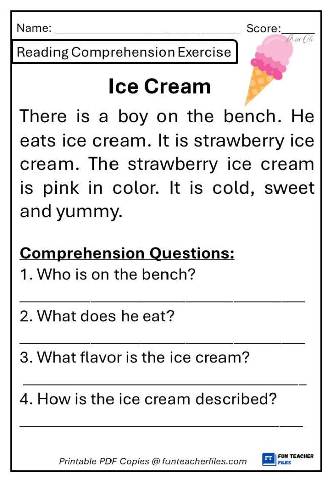 Reading Comprehension Exercise Set 2 – Food - Fun Teacher Files