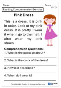 Reading Comprehension Exercises Set 4 – Colors - Fun Teacher Files