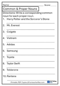 Common Noun & Proper Noun Worksheet 2 - Fun Teacher Files