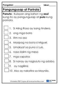 Pangungusap at Parirala Worksheet 1 - Fun Teacher Files