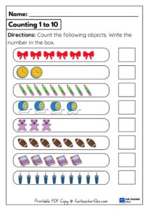 Counting Objects: Numbers 1 to 10 Worksheet 2 - Fun Teacher Files