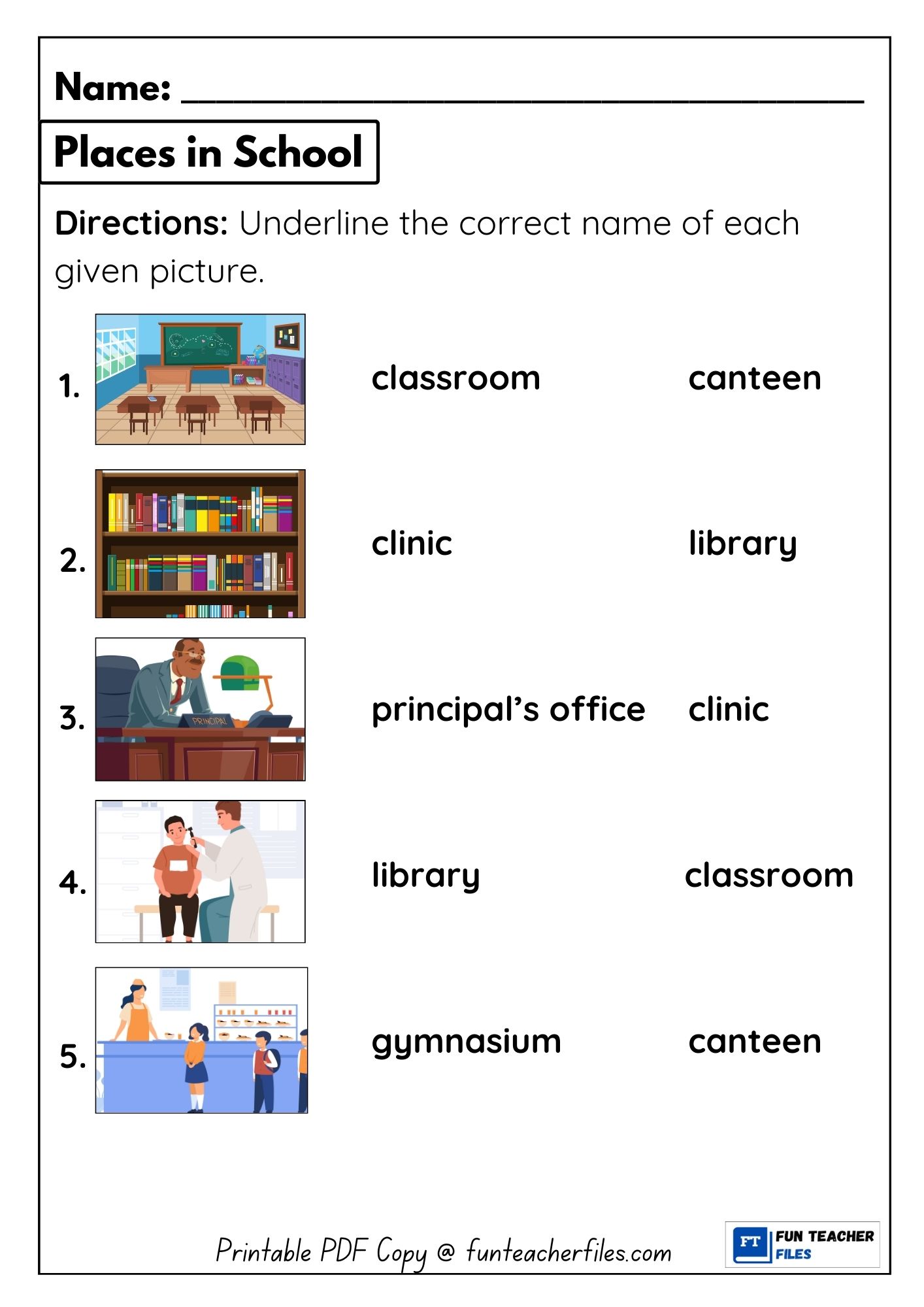 Places in School Worksheet 1 - Fun Teacher Files