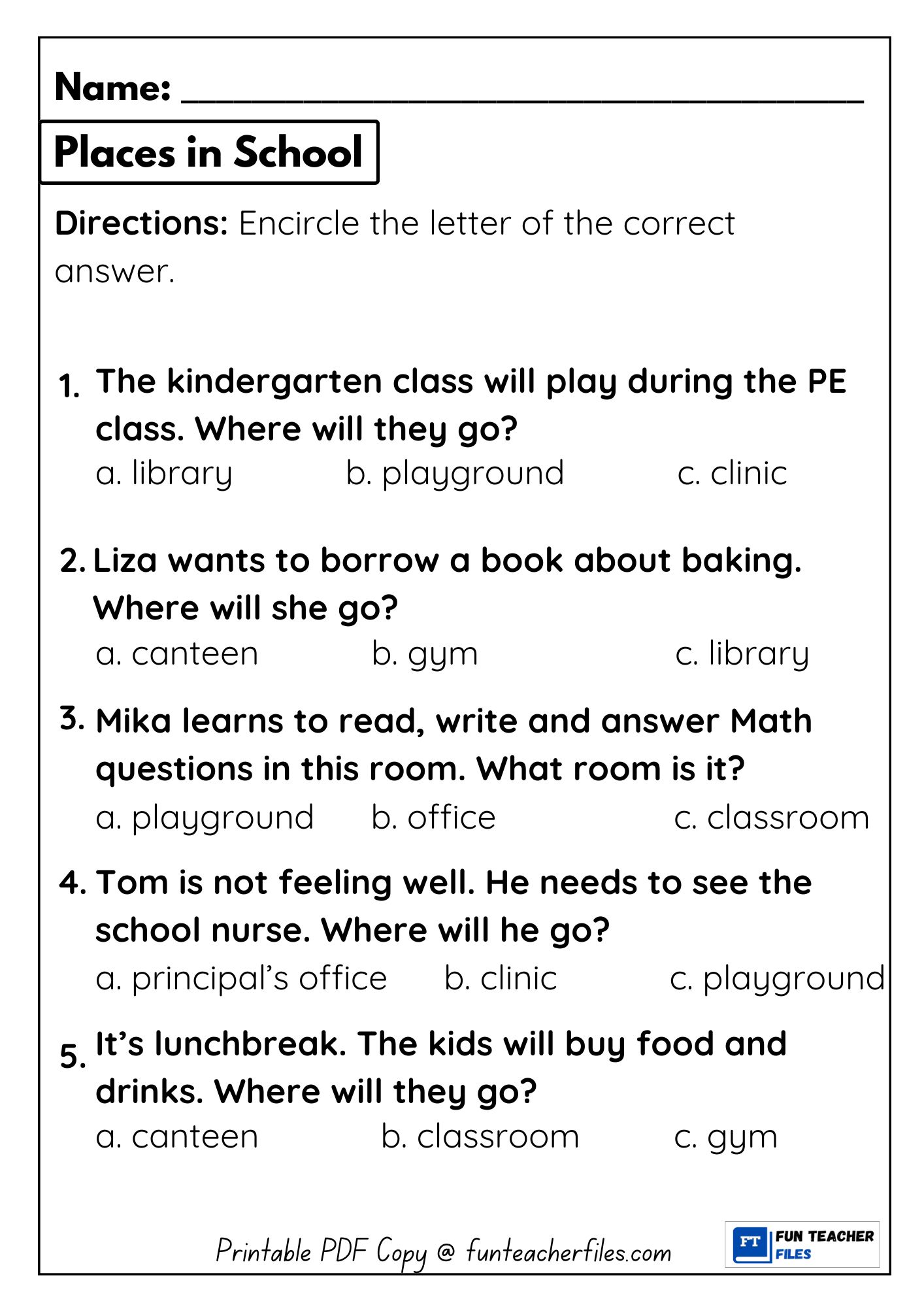 Places in School Worksheet 2 - Fun Teacher Files