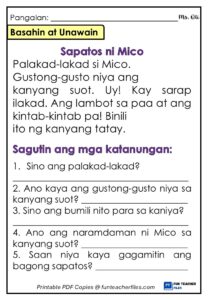 Filipino Reading Materials with Comprehension Questions Set 8 - Fun ...