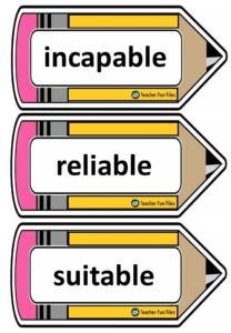 Suffix -able Flashcards Set 1 - Fun Teacher Files