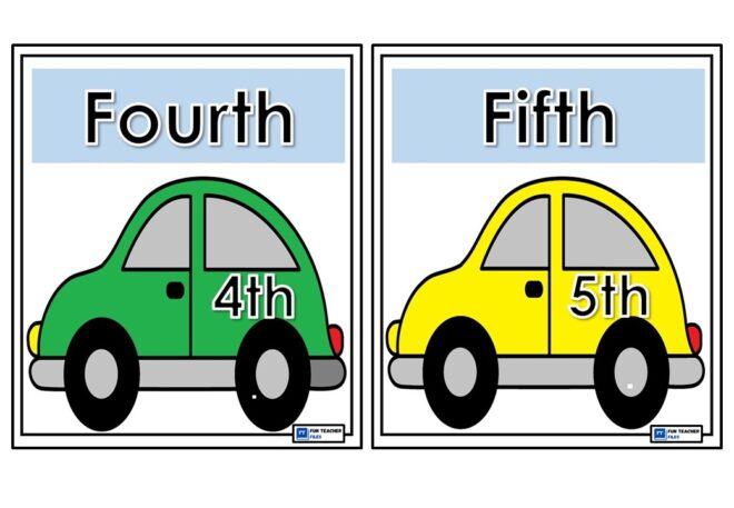 Ordinal Number Car Flashcards Set 2 - Fun Teacher Files