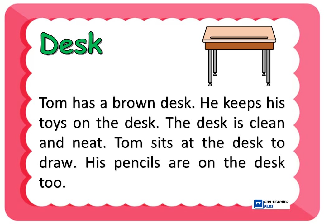 English Reading Passages Set 19 - School Things - Fun Teacher Files
