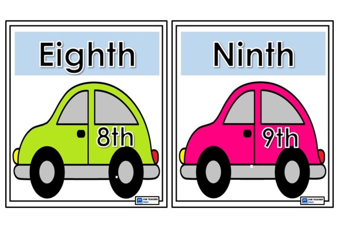 Ordinal Number Car Flashcards Set 2 - Fun Teacher Files