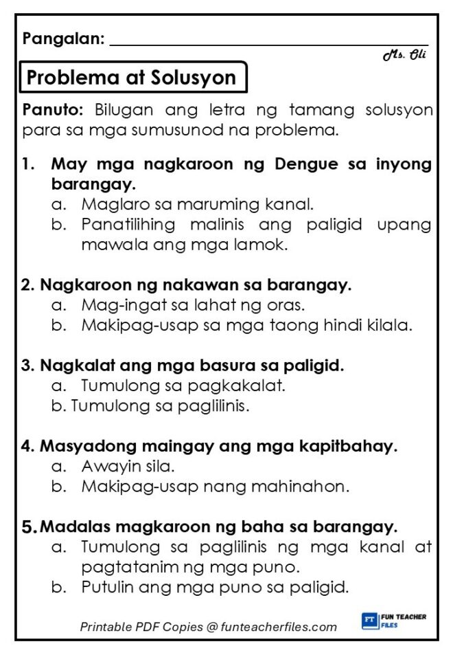Problema at Solusyon Worksheet 1 - Fun Teacher Files