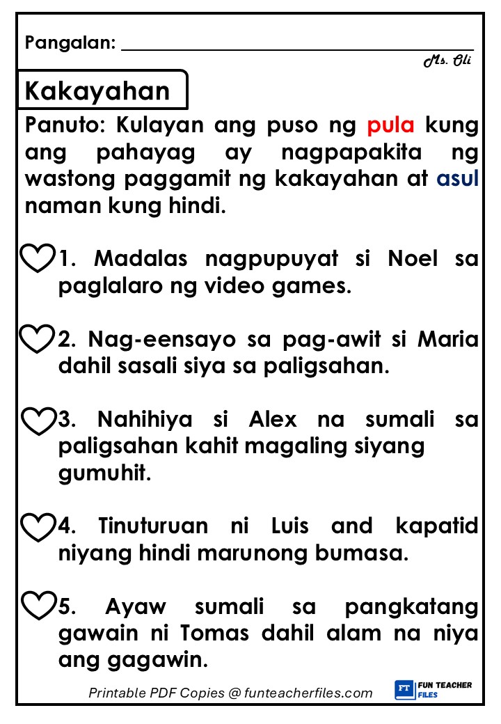 Pagpapaunlad ng Kakayahan Worksheet 4 - Fun Teacher Files
